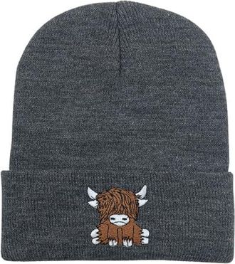 Generic 2026 Schottische Hochlandkuh Mtze Handschuhe Fr Damen Sße Kuh Strickmtze Warme Hip Hop Hiver Unisexe Skimtze, gris foncé, taille unique