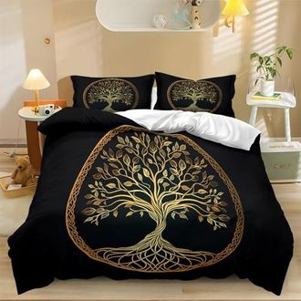 Generic Housse de Couette 240 x 260 cm Arbre Symétrique Simple Motif Parure de lit Adult avec 2 Taie doreiller 65 x 65 cm, Noir Parure Housse Couette en Micro