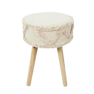 Altobuy Skully - Tabouret Scandinave Beige Motifs Imitation Fourrure