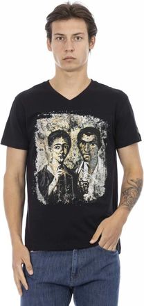 Trussardi Homme, Tops, Noir, Taille: 3XL T-shirt à manches courtes col V avec impression frontale