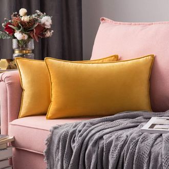 Miulee 2er Set Samt Kissenbezug Flansch Kissenhülle Dekorative Sofakissen Dekokissen Umwickelte Kante Kissenbezüge Zierkissenbezug für Sofa Wohnzimmer Schlaf