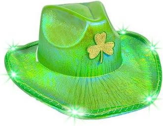 Generic Chapeau irlandais 4 St. Day Chapeaux &agrave; large bord Chapeau vert contenant des lumi&egrave;res qui peuvent &eacute;clairer un ombrero hombre, D, Taille unique