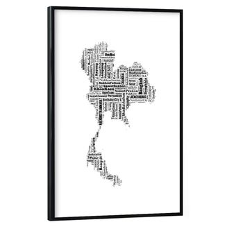 artboxONE Poster mit schwarzem Rahmen 30x20 cm Typografie Thailand Map Black - Bild Karte Asien Land
