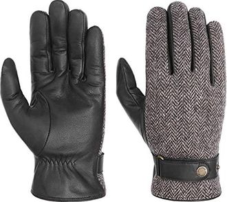 Stetson Gants en Cuir Herringbone Wool Homme - avec doigts pour doublure, doublure Hiver automne-hiver - 9 1/2 HS noir-gris