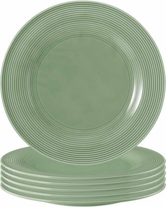 SELTMANN WEIDEN Beat Color Glaze Speiseteller 6er Set, ø 27,7 cm, Runder Teller mit Rillenrelief, Porzellan, Salbeigrün