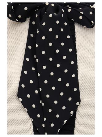 Valentino Womens Open Cardigan With Polka-Dot Bow, Birch-Black Cotton Birch/black Sweater