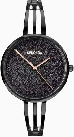 Sekonda Stardust - Damenuhr mit schwarzem Zifferblatt mit 36 mm Durchmesser und legiertem Armband mit halbem Armreif-Design