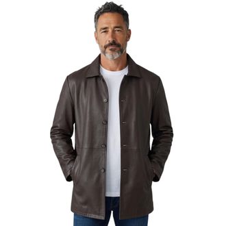 Infinity Leather Herren braune Lederjacke mit langem Kragen - Bergen