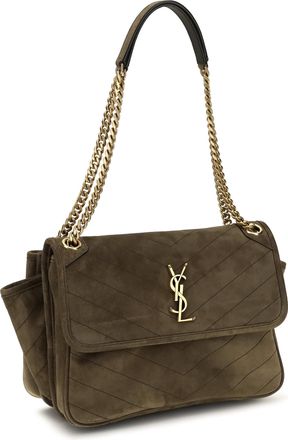 Saint Laurent Womens Niki Tripouch Suede Shoulder Bag Light Musk