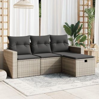 vidaXL vidaXL Salon de jardin 4 pcs avec coussins gris r&eacute;sine tress&eacute;e