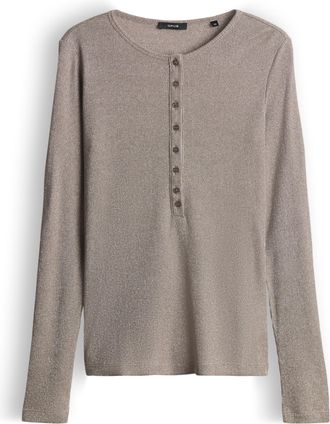 OPUS Damen Langarmshirt | SOSMICA Slim Geripptes Longsleeve im Henley Stil warm Taupe, 36