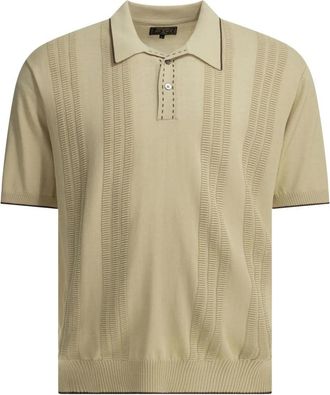 Beams Plus Polo en maille avec jacquard &agrave; motif en relief - Homme - Tops - Beige - Taille: XL