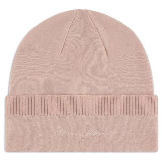 A|X Armani Exchange Womens, Ophelia, Logo Signature Tone on Tone Beanie Hat, Pink, One Size