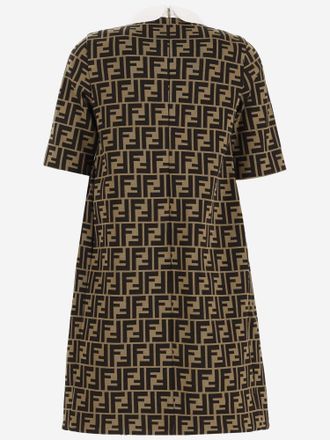 Fendi Girls Dress With Ff Pattern Brown Cotton