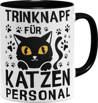 OM3 witzige Kaffee-Tasse mit Spruch - Trinknapf f&uuml;r Katzenpersonal - Katzenliebhaber Katze V - Keramik Becher - 325ml - Beidseitig Bedruckt - Schwarz