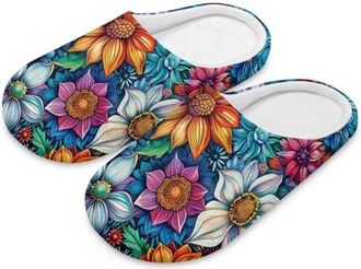 Coloranimal Pantoufles dint&eacute;rieur pelucheuses &agrave; bout ferm&eacute; pour femme - L&eacute;g&egrave;res et confortables, Tournesol boh&egrave;me vintage, 38.5/39.5 EU