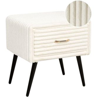 Beliani Nachttisch Cremeweiß Cord 38x46x49 cm mit Metallgestell Schwarz 1 Schublade Rechteckig Aufbewahrung Modern Glamourös Möbel für Schlafzimmer