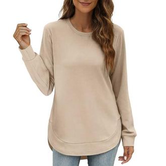 Generic Chemises à manches longues pour femme - Sweat-shirt à col rond à manches longues - Hauts hauts incurvés - Sans capuche - Chemise légère à manches long