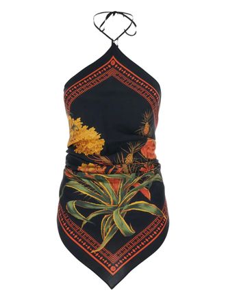 Blumarine haut &agrave; foulard &agrave; fleurs - Noir