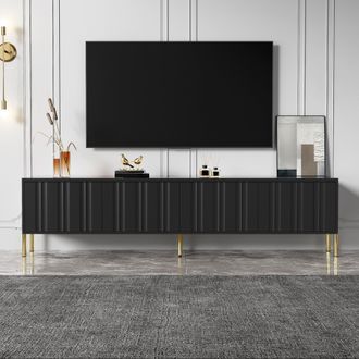 Generic TV-Schrank T&uuml;ren mit Vertikales Rillen-Design TV-St&auml;nder Goldene Tischbeine Lowboard f&uuml;r Wohnzimmer Schlafzimmer Unterschrank TV M&ouml;bel Tisch Sideboard