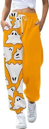 Generic Pantalon de surv&ecirc;tement taille haute pour femme - Pantalon de jogging sportif et actif avec poches - Pantalon ample pour femme de petite taille, jaune