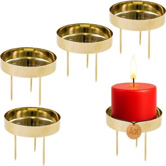 Matches 21 Kerzenteller 4er Set Metall Gold &Oslash; 8,1 cm mit 3 Dornen - Adventskranz Kerzenhalter Stumpenkerzen