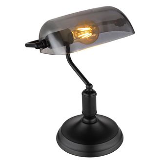 Globo Lighting LED Schreibtischleuchte Bankerlampe Tischlampe schwarz Rauchglas Leseleuchte, Metall, 7W 806Lm warmwei&szlig;, LxH 25x32 cm