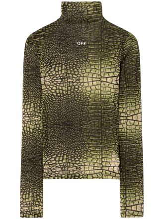 Off-white t-shirt &agrave; effet peau de crocodile - Vert