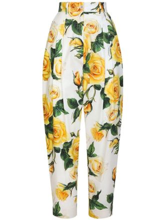 Dolce & Gabbana pantalon fusel&eacute; &agrave; fleurs - Blanc