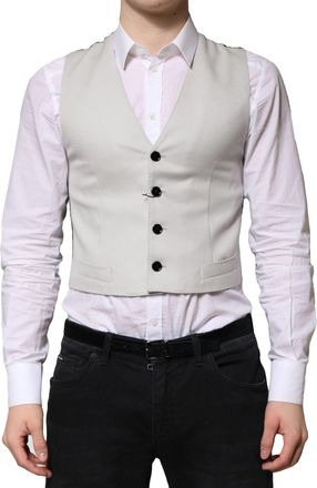 Dolce & Gabbana Gray Wool Dress Formal Men Waistcoat Vest Virgin Elastane