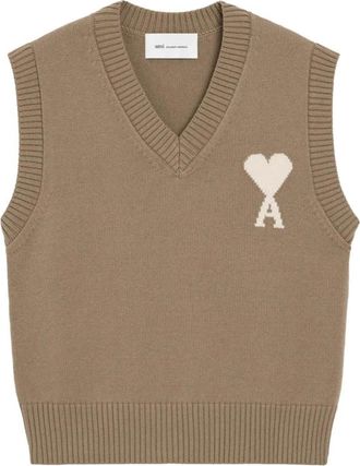 Ami Homme, Pulls, Beige, Taille: XL ADC Gilet Tricot&eacute; Jacquard