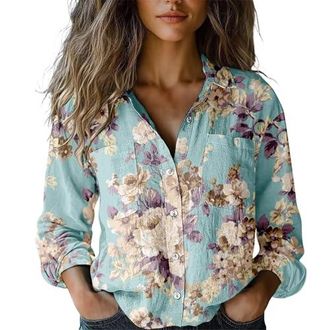 Generic Chemises occidentales pour femmes, chemises à manches longues pour femmes, chemises boutonnées décontractées, rétro, hauts à bulles, chemisier pour fe