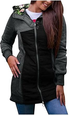 Generic Vestes pour femmes 2026 pour femmes, imprim&eacute; d&eacute;contract&eacute;, &agrave; capuche, couleur unie, col roul&eacute; avec poche zipp&eacute;e, veste pardessus veste, gris, 3XL