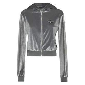 Philipp Plein Femme, Sweatshirts et sweats &agrave; capuche, Gris, Taille: 42 FR Chenille Sweat &agrave; capuche Sweatjacket Strass Skull