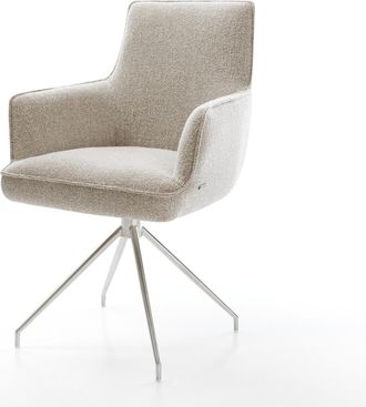 DELIFE Esszimmerstuhl Heira-Flex mit Armlehnen Webstoff Soft Beige Kreuzgestell konisch Edelstahl Taschenfederkern, Esszimmerst&uuml;hle
