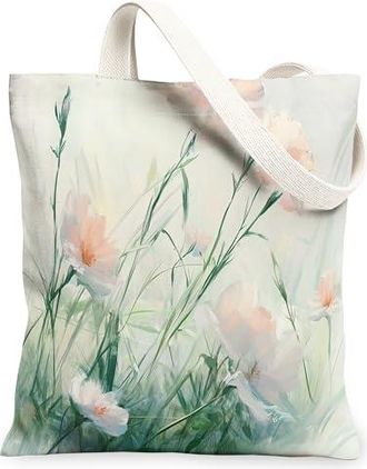 Generic Spring Carnations Sac fourre-tout en toile pour le shopping 33 x 38 cm, sac d&eacute;picerie r&eacute;utilisable pour femme, peinture de voyage florale, d&eacute;coration 