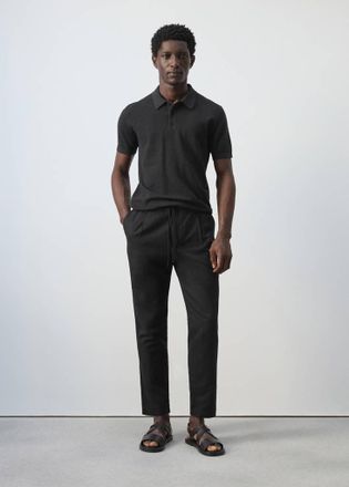 Mango Pantalon en lin et coton coupe slim cropped noir - Homme - 38 - MANGO MAN