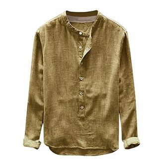 Generic Chemise de travail daffaires pour homme 2025 Mode Automne Hiver Casual Lin et Coton Chemisier &agrave; manches longues Athletic Sports Workwear Tops, jaune, 