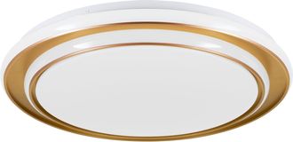 Eglo LED Deckenleuchte Moschetta, runde Deckenlampe mit Fernbedienung, Flur Lampe Decke, Schlafzimmerlampe aus Metall in Gold und Kunststoff in Wei&szlig;, warmw