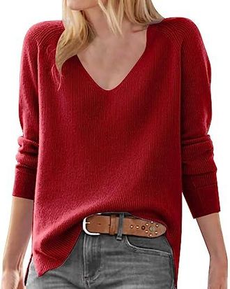Generic Pull Femme Hiver Chic Et Chaud Pull Femme Laine Chandail à Manches Chauve-Souris à col en V Amincissant et élégant pour Femmes Pull en Laine Femme Hiv