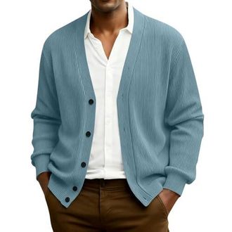 Generic NYSBH Veste dhiver &agrave; manches longues filet&eacute;e pour homme Couleur unie Pull d&eacute;contract&eacute; en tricot pour homme, bleu, 3XL