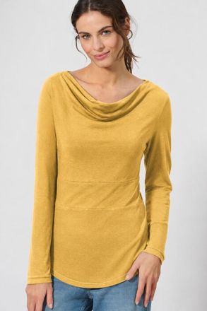 Hempage Hempage Damen vegan Langarmshirt Mit Wasserfallausschnitt Dijon Gelb