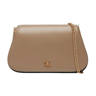 Calvin Klein Femme, Sacs, Brun, Taille: ONE Size Portefeuille Courb&eacute; avec Bandouli&egrave;re Cha&icirc;ne