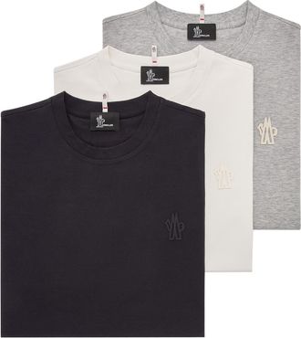 Moncler Moncler T-shirt En Coton M&eacute;lang&eacute; Avec Patch Logo (lot De Trois), Homme, Noir, Taille: 3xl