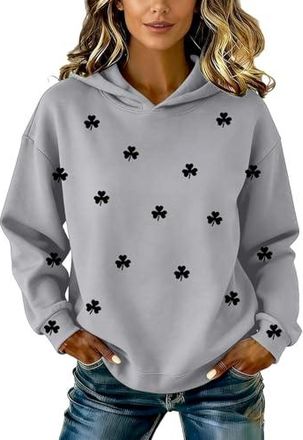 Generic HUIFUAO Sweat &agrave; capuche pour la Saint-Patrick pour femme - Sweat &agrave; capuche amusant en forme de tr&egrave;fle irlandais - Costume irlandais - Tr&egrave;fle vert - Ch