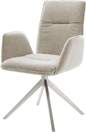 DELIFE Esszimmerstuhl Vinja-Flex Kreuzgestell breit Edelstahl Webstoff Soft Beige 360&deg; drehbar Wippfunktion