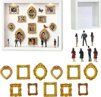 Generic DIY Mini Museum Silhouette Box Kreative Memory Display Kit mit Mini Figuren & Gold Rahmen Mini Figuren Menschen Museum Andenken f&uuml;r die Konservierung 