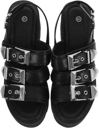 Hemoton Sandales Plateforme Pour Femmes Sandales &agrave; Bout Ouvert Chaussures De Loisirs Noires