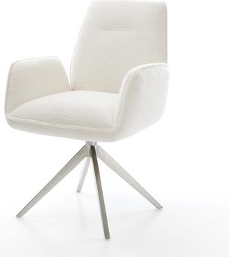 DELIFE Drehstuhl Zoa-Flex Boucl&eacute; Soft Beige Kreuzgestell breit Edelstahl 360&deg; drehbar Wippfunktion Taschenfederkern, Esszimmerst&uuml;hle
