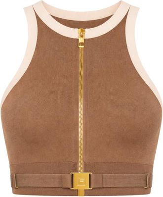 Elisabetta Franchi Femme, Tops, Brun, Taille: 42 FR Top en maille avec bandes en viscose brillante